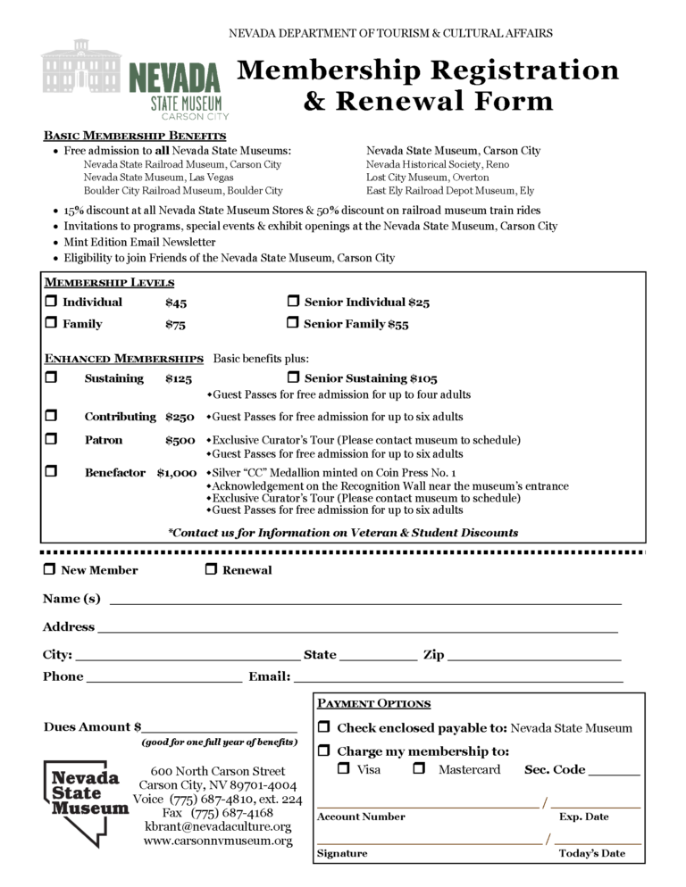 Become a Member | Nevada State Museum | Carson City